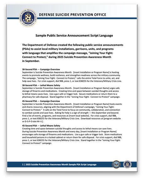 Defense Suicide Prevention Office | SP Prevention Outreach Toolkit